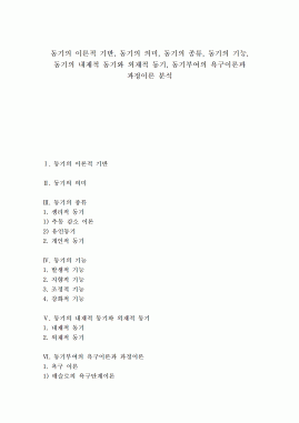 [동기][동기부여][내재적 동기][외재적 동기][욕구이론][과정이론]동기의 이론적 기반, 동기의 의미, 동기의 종류, 동기의 기능, 동기의 내재적 동기와 외재적 동기, 동기부여의 욕구이론과 과정이론 분석-1페이지