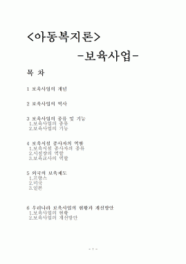 아동복지 보육사업, 보육시설, 외국의 보육제도, 보육사업 현황과 개선방안 보고서-1페이지