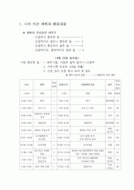 나의 시간 계획과 행동내용-1페이지