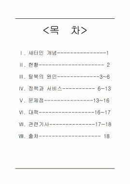 새터민가족 현황, 탈북원인, 정책과 서비스, 문제점과 대안 보고서-1페이지