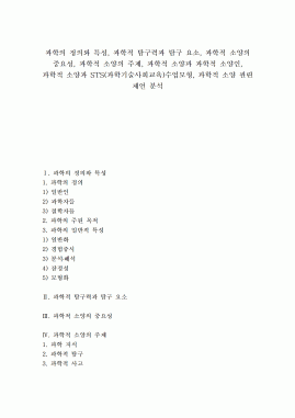 [과학적 소양]과학의 정의와 특성, 과학적 탐구력과 탐구 요소, 과학적 소양의 중요성, 과학적 소양의 주제, 과학적 소양과 과학적 소양인, 과학적 소양과 STS(과학기술사회교육)수업모형, 과학적 소양 관련 제언-1페이지