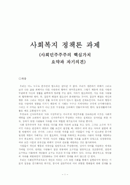 사회민주주의 핵심가치 요약과 자기의견-1페이지