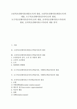 고전적조건화이론(파블로프) 원리, 고전적조건화이론(파블로프) 내용, 도구적조건화이론(손다이크) 원리, 도구적조건화이론(손다이크) 내용, 조작적조건화이론(스키너) 원리, 조작적조건화이론(스키너) 내용 분석-1페이지