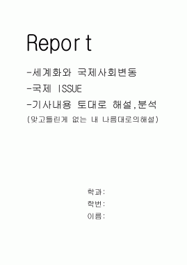 국제 이슈(ISSUE) 조사! 기사내용 토대로 해설,분석-1페이지