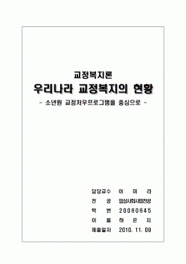 (교정복지론)우리나라 교정복지의 현황 - 소년원 교정처우프로그램을 중심으로 --1페이지