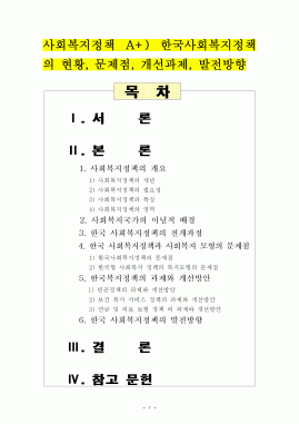 사회복지정책 A+) 한국사회복지정책의 현황, 문제점, 개선과제, 발전방향-1페이지