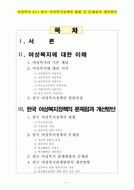 여성복지 A+) 한국 여성복지정책의 현황 및 문제점과 개선방안-1페이지