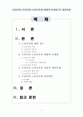 노인교육) 우리나라 노인교육의 현황과 문제점 및 개선과제-1페이지