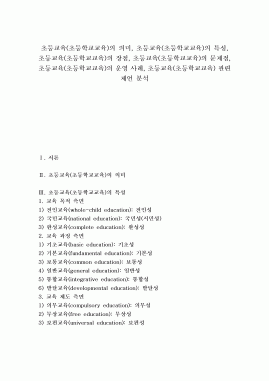 초등교육(초등학교교육)의 의미, 초등교육(초등학교교육)의 특성, 초등교육(초등학교교육)의 장점, 초등교육(초등학교교육)의 문제점, 초등교육(초등학교교육)의 운영 사례, 초등교육(초등학교교육) 관련 제언 분석-1페이지