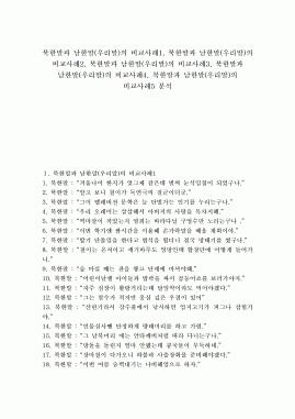 [국어]북한말과 남한말(우리말)의 비교사례1, 북한말과 남한말(우리말)의 비교사례2, 북한말과 남한말(우리말)의 비교사례3, 북한말과 남한말(우리말)의 비교사례4, 북한말과 남한말(우리말)의 비교사례5 분석-1페이지