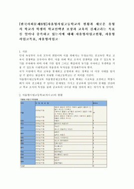 [한국사회문제B형]자율형사립고등학교의 현황과 새로운 유형의 학교가 학생의 학교선택권 보장과 교육의 질제고라는 목표를 얼마나 충족하고 있는지에 대해-1페이지