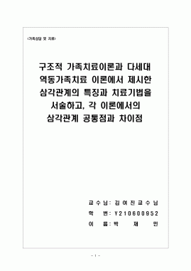 구조적 가족치료이론과 다세대 역동가족치료 이론에서 제시한 삼각관계의 특징과 치료기법을 서술하고, 각 이론에서의삼각관계 공통점과 차이점-1페이지