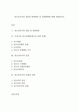 청소년복지의 개념과 발달배경 및 실태현황에 대해 설명.-1페이지