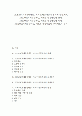 JIGSAW(과제분담학습, 직소우)협동학습의 정의와 구성요소, JIGSAW(과제분담학습, 직소우)협동학습의 단계, JIGSAW(과제분담학습, 직소우)협동학습의 사례, JIGSAW(과제분담학습, 직소우)협동학습 교육적효과 분석-1페이지