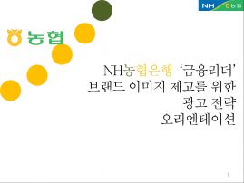 NH농협은행  ‘금융리더’ 브랜드 이미지 제고를 위한  광고 전략  오리엔테이션-1페이지