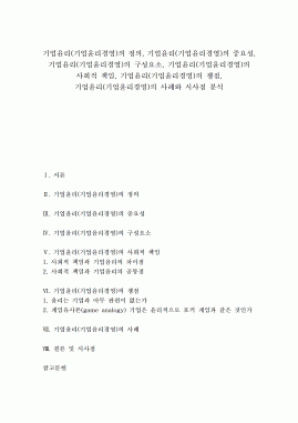 기업윤리(기업윤리경영) 정의, 기업윤리(기업윤리경영) 중요성, 기업윤리(기업윤리경영) 구성요소, 기업윤리(기업윤리경영) 사회적 책임, 기업윤리(기업윤리경영) 쟁점, 기업윤리(기업윤리경영) 사례와 시사점 분석-1페이지