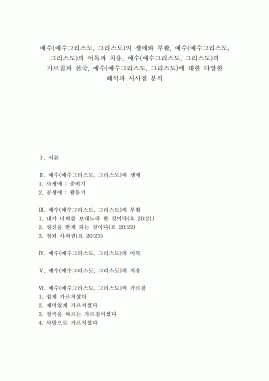 예수(예수그리스도, 그리스도)의 생애와 부활, 예수(예수그리스도, 그리스도)의 어록과 치유, 예수(예수그리스도, 그리스도)의 가르침과 천국, 예수(예수그리스도, 그리스도)에 대한 다양한 해석과 시사점 분석-1페이지