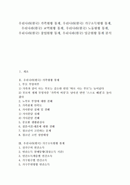 [통계]우리나라(한국) 가족현황 통계, 우리나라(한국) 가구소득현황 통계, 우리나라(한국) 교역현황 통계, 우리나라(한국) 노동현황 통계, 우리나라(한국) 창업현황 통계, 우리나라(한국) 임금현황 통계 분석-1페이지