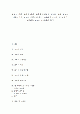 [교사][교권확립][근무스트레스][교사상]교사의 역할, 교사의 자질, 교사의 교권확립, 교사의 자세, 교사의 전문성개발, 교사의 근무스트레스, 교사와 학교조직, 새 시대가 요구하는 교사상과 시사점 분석-1페이지