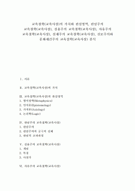 교육철학(교육사상)의 가치와 관심영역, 관념주의 교육철학(교육사상), 실용주의 교육철학(교육사상), 자유주의 교육철학(교육사상), 실재주의 교육철학(교육사상), 진보주의와 문화재건주의 교육철학(교육사상)-1페이지