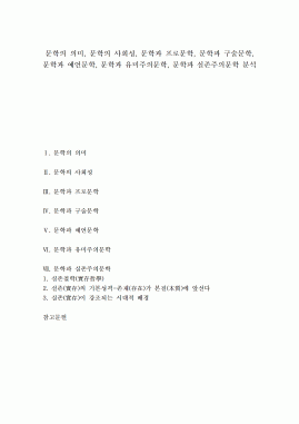 [문학][사회성][프로문학][구술문학][예언문학][유미주의문학][실존주의문학]문학의 의미, 문학의 사회성, 문학과 프로문학, 문학과 구술문학, 문학과 예언문학, 문학과 유미주의문학, 문학과 실존주의문학 분석-1페이지