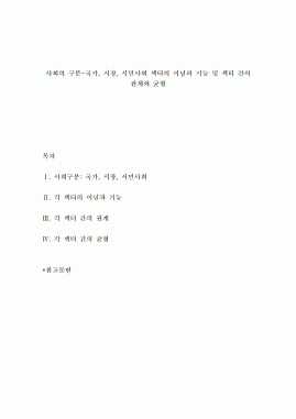 사회의 구분-국가, 시장, 시민사회 섹터의 이념과 기능 및 섹터 간의 관계와 균형-1페이지