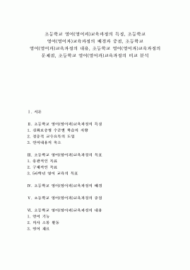 초등학교 영어(영어과)교육과정의 특징, 초등학교 영어(영어과)교육과정의 배경과 중점, 초등학교 영어(영어과)교육과정의 내용, 초등학교 영어(영어과)교육과정의 문제점, 초등학교 영어(영어과)교육과정의 비교-1페이지