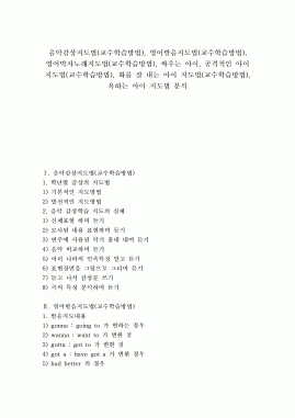 음악감상지도법(교수학습방법), 영어발음지도법(교수학습방법), 영어박자노래지도법(교수학습방법), 싸우는 아이, 공격적인 아이 지도법(교수학습방법), 화를 잘 내는 아이 지도법, 욕하는 아이 지도법 분석-1페이지