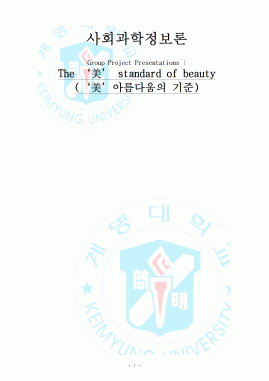 사회과학정보론 Group Project Presentations The ‘美’ standard of beauty (‘美’아름다움의 기준)-1페이지