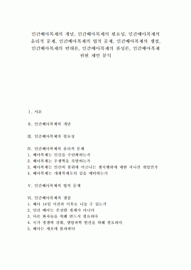 인간배아복제의 개념, 인간배아복제의 필요성, 인간배아복제의 윤리적 문제, 인간배아복제의 법적 문제, 인간배아복제의 쟁점, 인간배아복제의 반대론, 인간배아복제의 찬성론, 인간배아복제 관련 제언 분석-1페이지