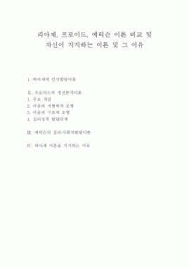 피아제, 프로이드, 에릭슨 이론 비교 및 자신이 지지하는 이론 및 그 이유-1페이지