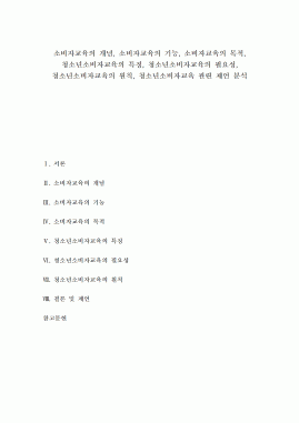 [청소년소비자교육][소비자교육][청소년교육][소비자][교육]소비자교육의 개념, 소비자교육의 기능, 소비자교육의 목적, 청소년소비자교육의 특징, 청소년소비자교육의 필요성, 청소년소비자교육의 원칙, 청소년소비자교육 관련 제언 분석-1페이지