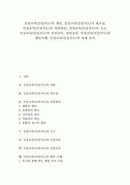 인성교육(인성지도) 개념, 인성교육(인성지도) 필요성, 인성교육(인성지도) 일반원리, 인성교육(인성지도) 요소, 인성교육(인성지도) 인권교육,상담교육, 인성교육(인성지도) 활동사례, 인성교육(인성지도) 과제-1페이지