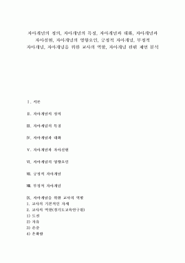 [자아개념]자아개념의 정의, 자아개념의 특징, 자아개념과 대화, 자아개념과 자아실현, 자아개념의 영향요인, 긍정적 자아개념, 부정적 자아개념, 자아개념을 위한 교사의 역할, 자아개념 관련 제언 분석-1페이지