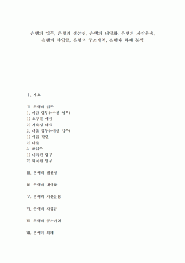 [은행][은행 업무][은행 생산성][은행 대형화][은행 자산운용][은행 차입금][은행 구조개혁][은행과 화폐]은행의 업무, 은행의 생산성, 은행의 대형화, 은행의 자산운용, 은행의 차입금, 은행 구조개혁, 은행과 화폐-1페이지