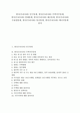 [통계]한국(우리나라) 인구통계, 한국(우리나라) 주택거주통계, 한국(우리나라) 경제통계, 한국(우리나라) 제조통계, 한국(우리나라) 수출입통계, 한국(우리나라) 통신통계, 한국(우리나라) 에너지통계 분석-1페이지