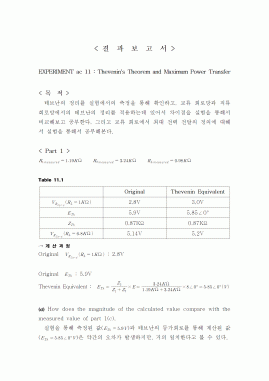 결과 실험11 EXPERIMENT ac 11  Thevenins Theorem and Maximum Power Transfer-1페이지