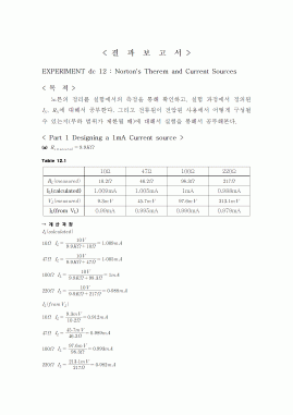 결과 실험12 EXPERIMENT dc 12  Nortons Therem and Current Sources-1페이지