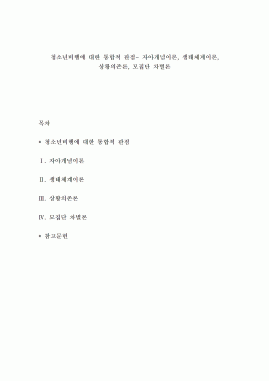 청소년비행에 대한 통합적 관점- 자아개념이론, 생태체계이론, 상황의존론, 모집단 차별론-1페이지