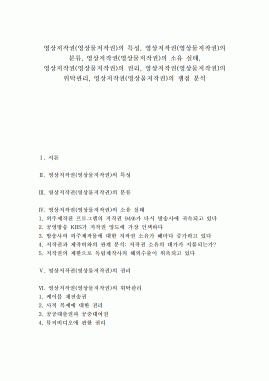 영상저작권(영상물저작권)의 특성, 영상저작권(영상물저작권)의 분류, 영상저작권(영상물저작권) 소유 실태, 영상저작권(영상물저작권) 권리, 영상저작권(영상물저작권) 위탁관리, 영상저작권(영상물저작권) 쟁점-1페이지