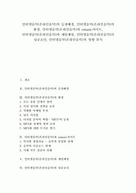 인터넷음악(온라인음악)의 등장배경, 인터넷음악(온라인음악) 환경, 인터넷음악(온라인음악)과 emusic사이트, 인터넷음악(온라인음악)과 제일제당, 인터넷음악(온라인음악) 성공요인, 인터넷음악(온라인음악) 영향-1페이지