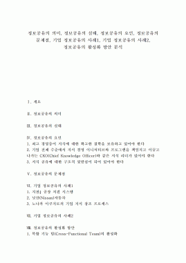 [정보공유][기업 정보공유 사례]정보공유의 의미, 정보공유의 실태, 정보공유의 요인, 정보공유의 문제점, 기업 정보공유의 사례1, 기업 정보공유의 사례2, 정보공유의 활성화 방안 분석(정보공유, 기업 정보공유)-1페이지