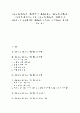 사회교육(성인교육, 성인학습)의 의미와 유형, 사회교육(성인교육, 성인학습)의 목적과 내용, 사회교육(성인교육, 성인학습)의 교육참여와 교육자 역할, 사회교육(성인교육, 성인학습)의 내실화 과제 분석-1페이지