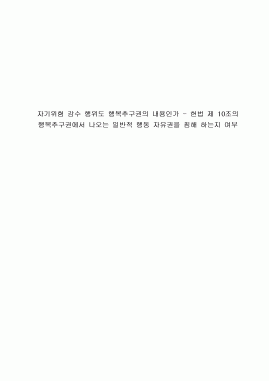 자기위험 감수 행위도 행복추구권의 내용인가 - 헌법 제 10조의 행복추구권에서 나오는 일반적 행동 자유권을 침해 하는지 여부-1페이지