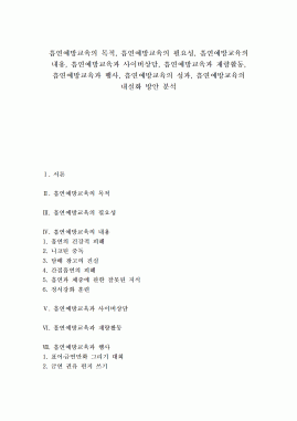 흡연예방교육의 목적, 흡연예방교육의 필요성, 흡연예방교육의 내용, 흡연예방교육과 사이버상담, 흡연예방교육과 재량활동, 흡연예방교육과 행사, 흡연예방교육의 성과, 흡연예방교육의 내실화 방안 분석-1페이지