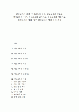 [인성교육][교과지도][생활지도]인성교육의 개념, 인성교육의 목표, 인성교육의 중요성, 인성교육의 이론, 인성교육의 교과지도, 인성교육의 생활지도, 인성교육의 사례, 향후 인성교육의 발전 과제 분석-1페이지