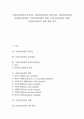 [기업교육훈련][기업교육훈련 방법][기업교육훈련 사례]기업교육훈련의 중요성, 기업교육훈련의 상사지원, 기업교육훈련의 온라인교육훈련, 기업교육훈련의 방법, 기업교육훈련의 사례, 기업교육훈련의 개선 방안-1페이지