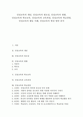 [인성교육][인성지도][심성][품성]인성교육의 개념, 인성교육의 필요성, 인성교육의 현황, 인성교육과 학교교육, 인성교육과 교육과정, 인성교육과 학급경영, 인성교육의 활동 사례, 인성교육의 발전 방안 분석-1페이지