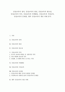 [인성교육][덕목][특별활동][가정교육]인성교육의 정의, 인성교육의 원리, 인성교육의 필요성, 인성교육의 덕목, 인성교육과 특별활동, 인성교육과 가정교육, 인성교육의 문제점, 향후 인성교육의 개선 과제 분석-1페이지