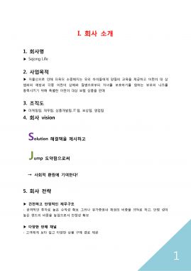 세종라이프(Sejong Life) 경영, 상품, 마케팅, 자금운용-1페이지